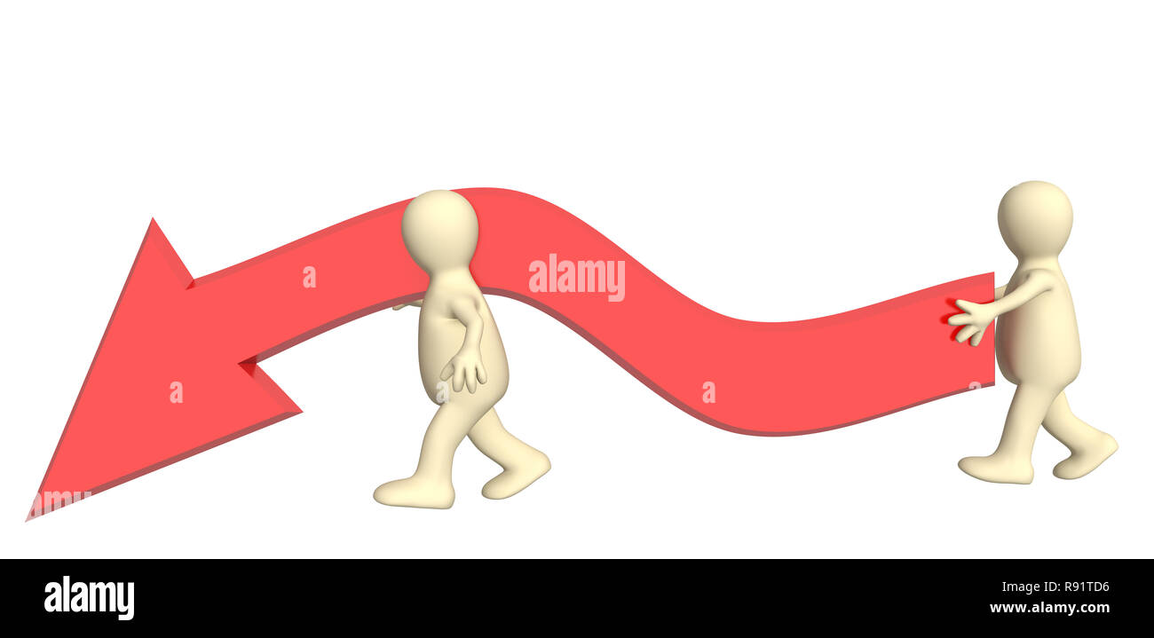 Puppets, supporting the arrow of red color Stock Photo - Alamy