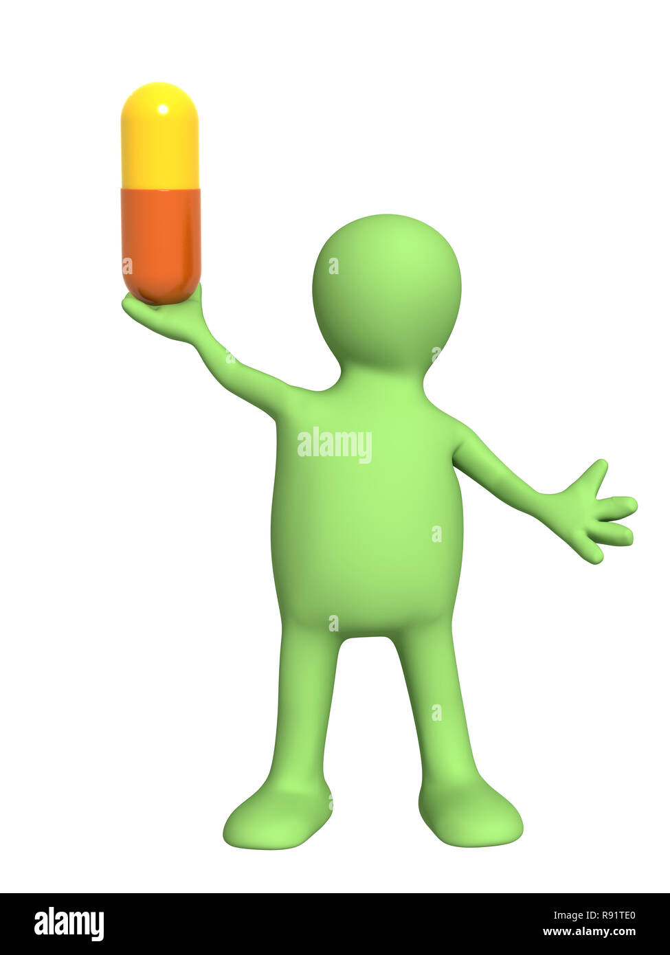 3d puppet with pill. Isolated over white Stock Photo - Alamy