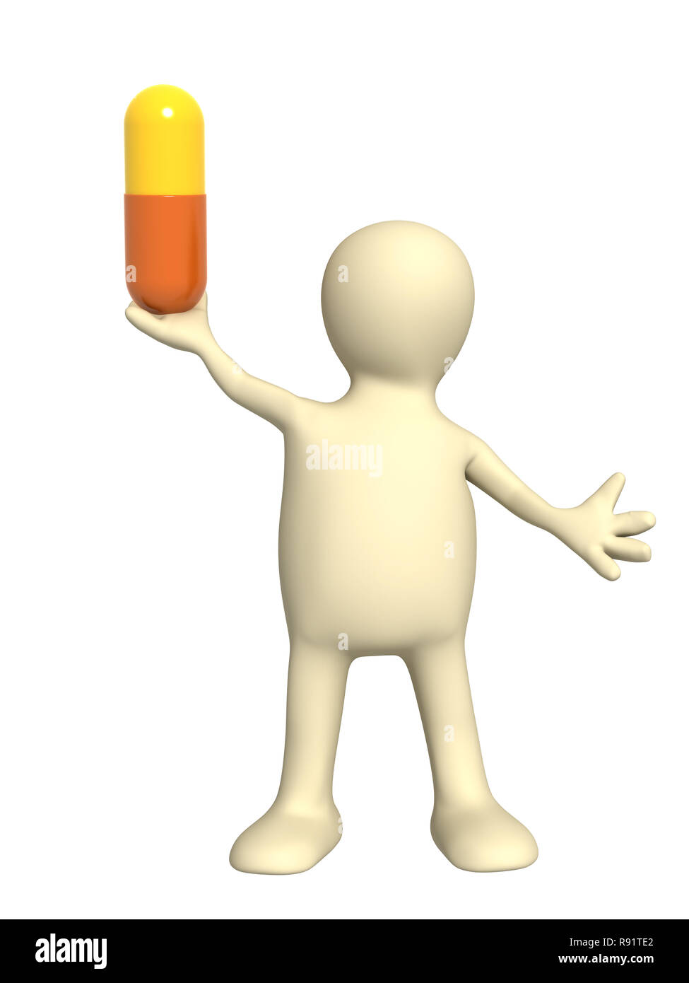 3d puppet with pill. Isolated over white Stock Photo - Alamy