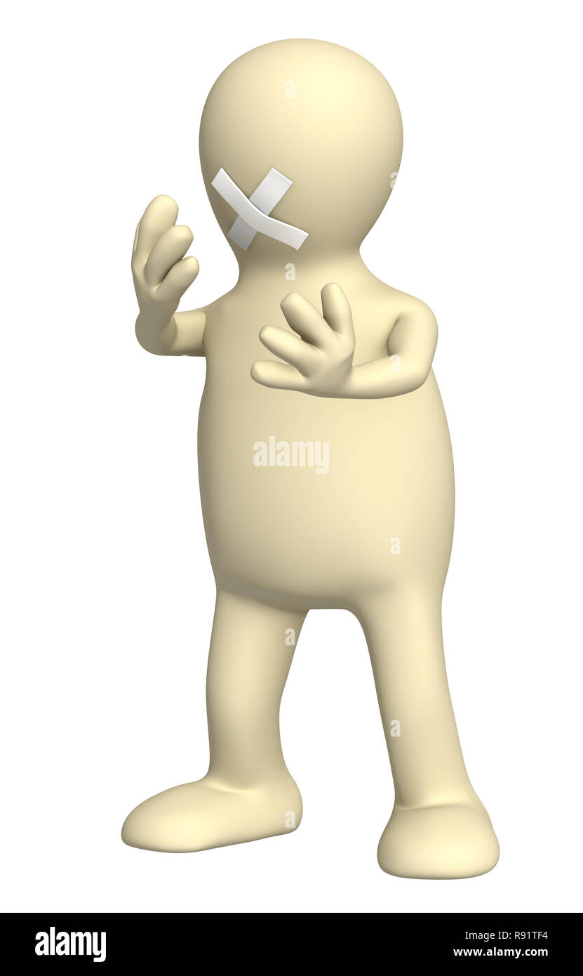 Puppet with sealed mouth - over white Stock Photo - Alamy