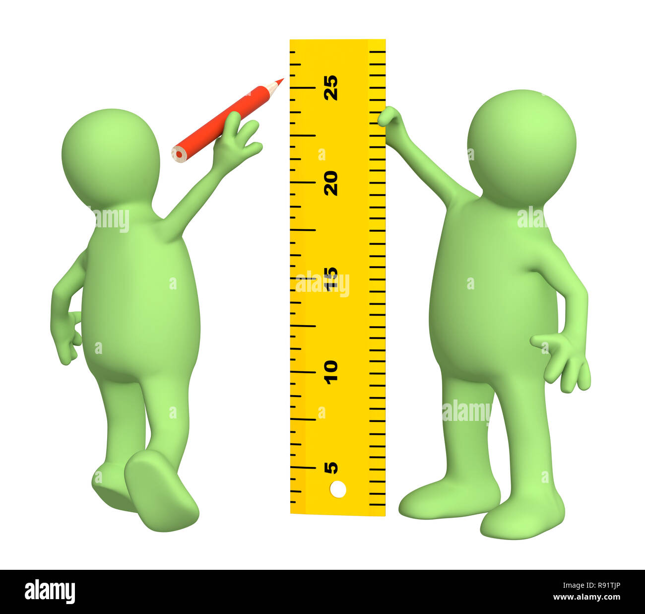 3d puppets with ruler - over white Stock Photo - Alamy