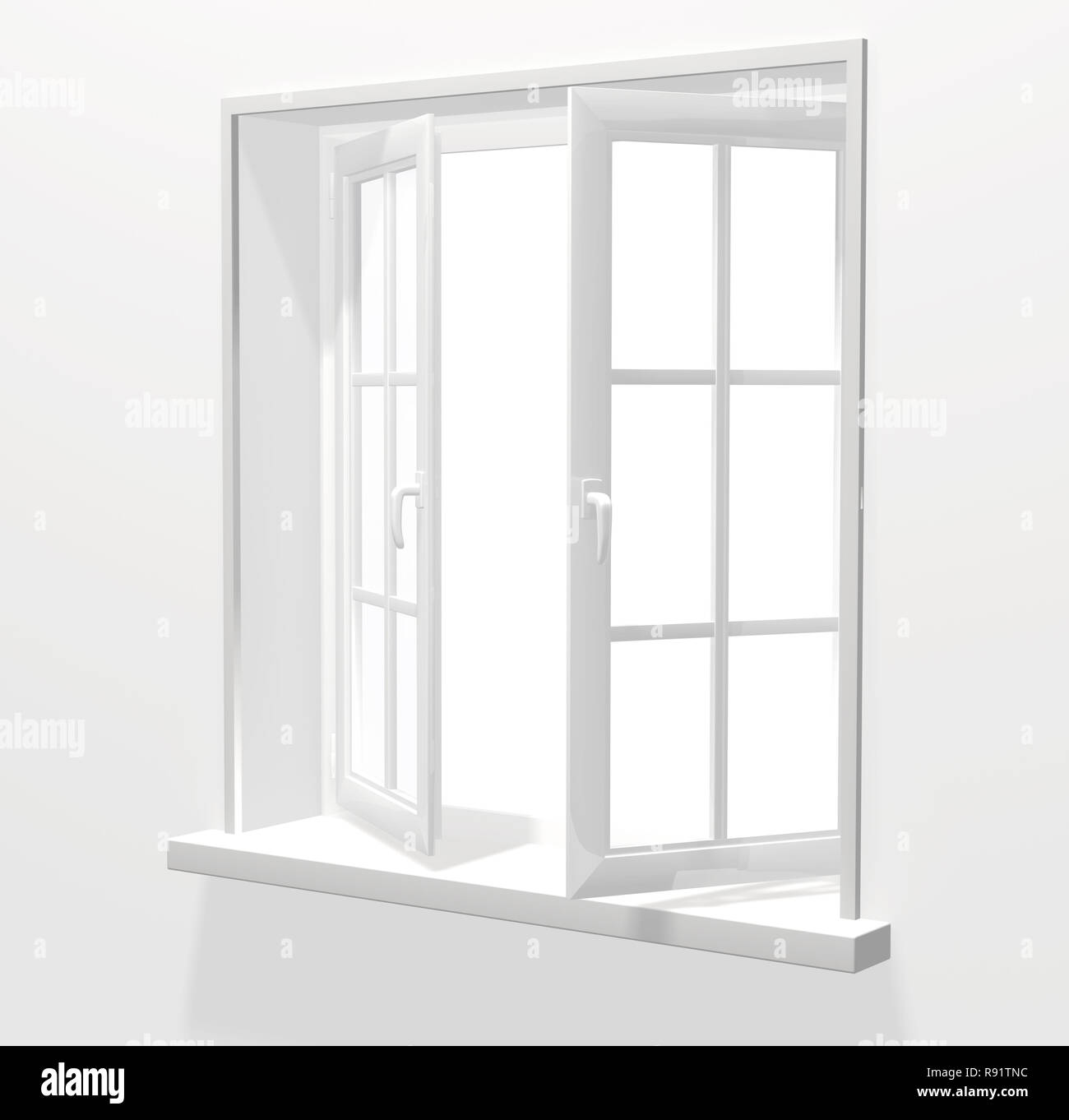 Opened plastic window. 3d render Stock Photo - Alamy