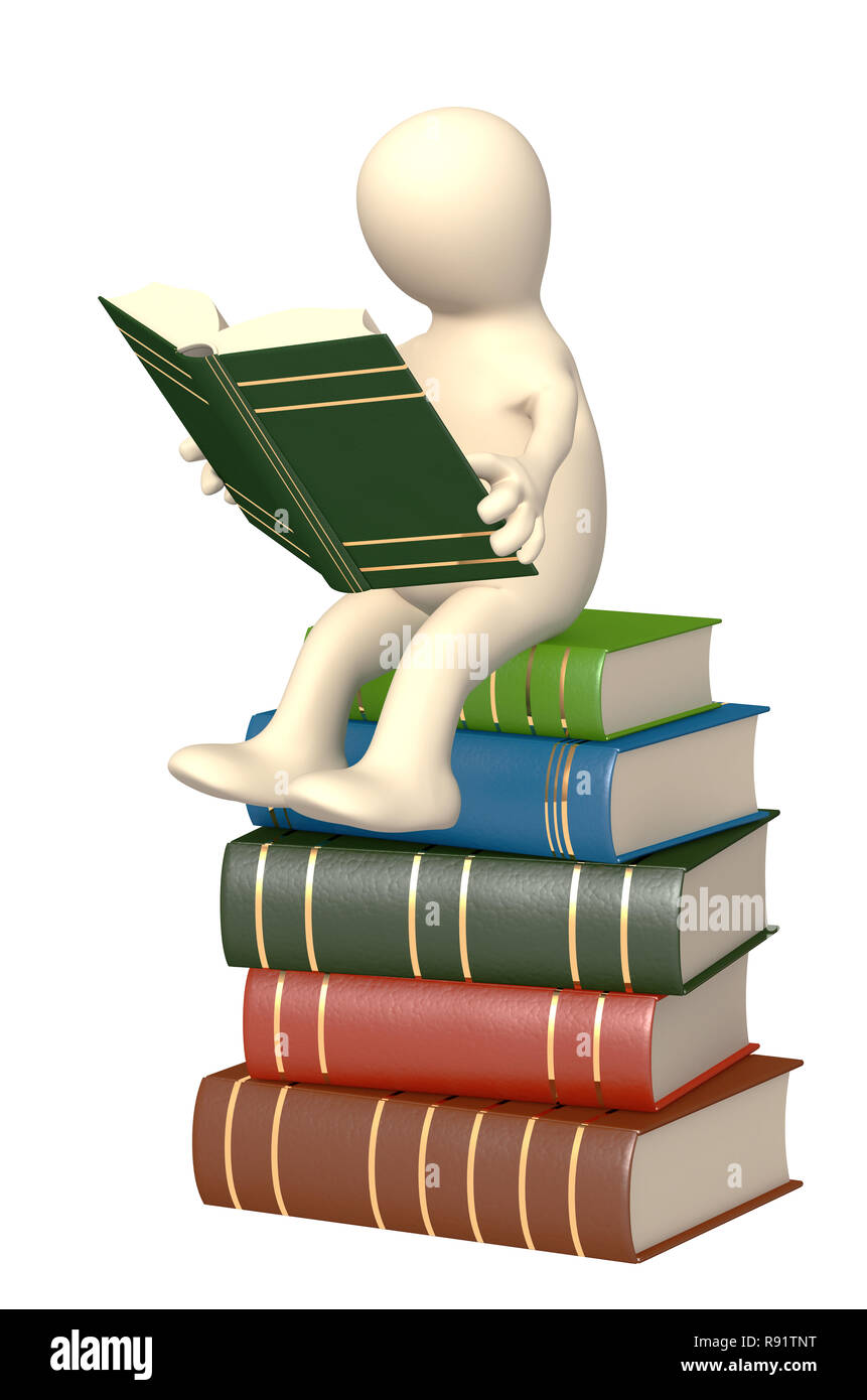 3d puppet, reading the book. Object over white Stock Photo - Alamy