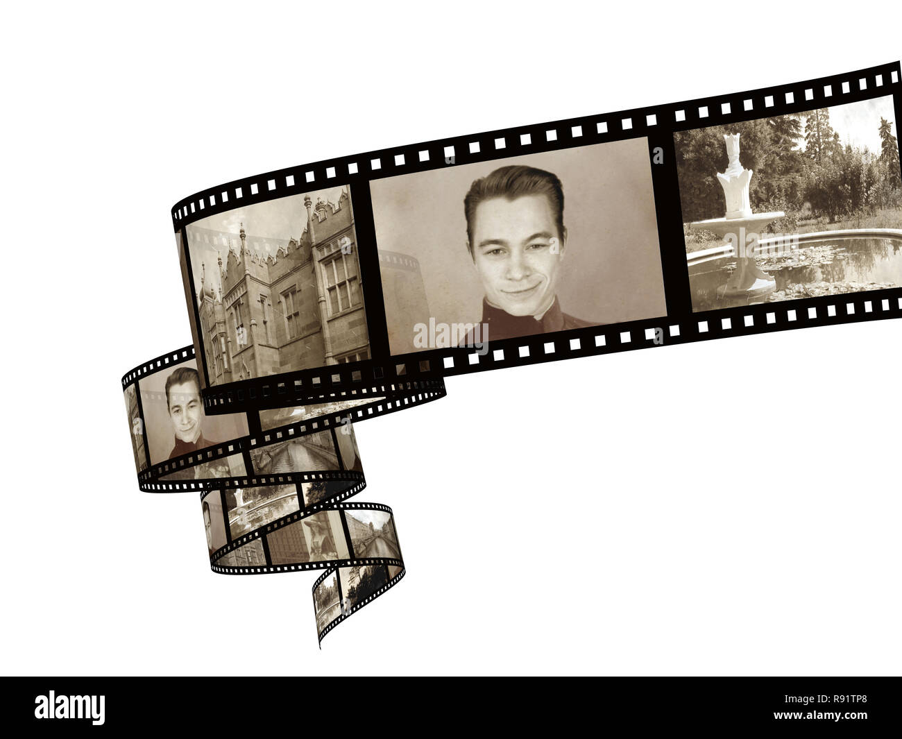 Memories - retro photo with filmstrip Stock Photo - Alamy