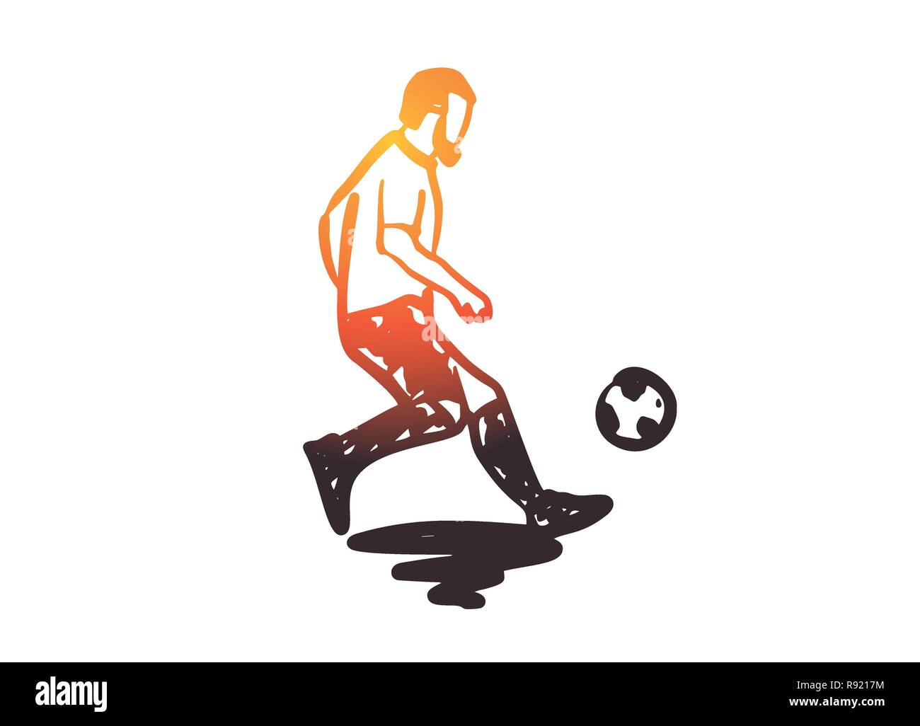 Hand Drawn Soccer Player Shooting a Ball. Vector Image Concept Sketch ...