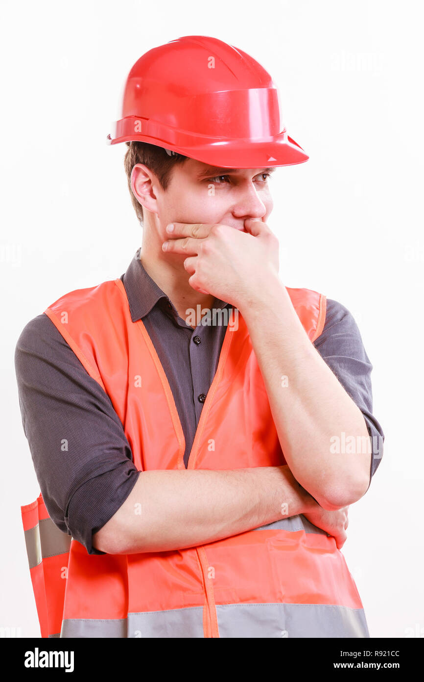 Job and work concept. Young handsome smiling worker wearing safety vest ...