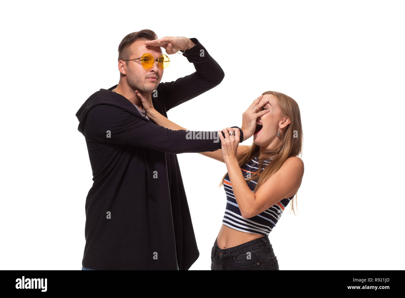 The young couple fighting. Emotional, young faces. Human emotions ...