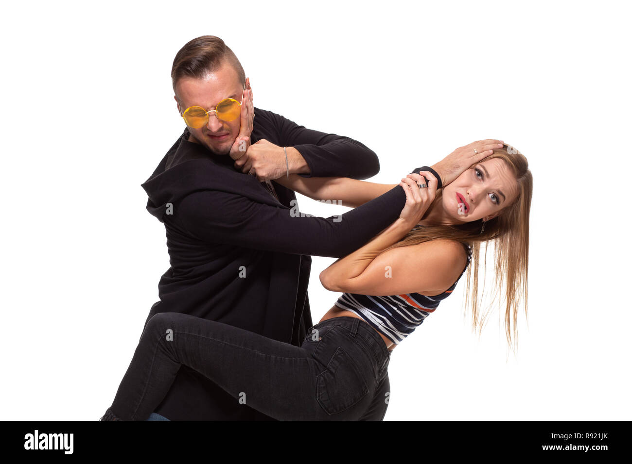 The young couple fighting. Emotional, young faces. Human emotions ...