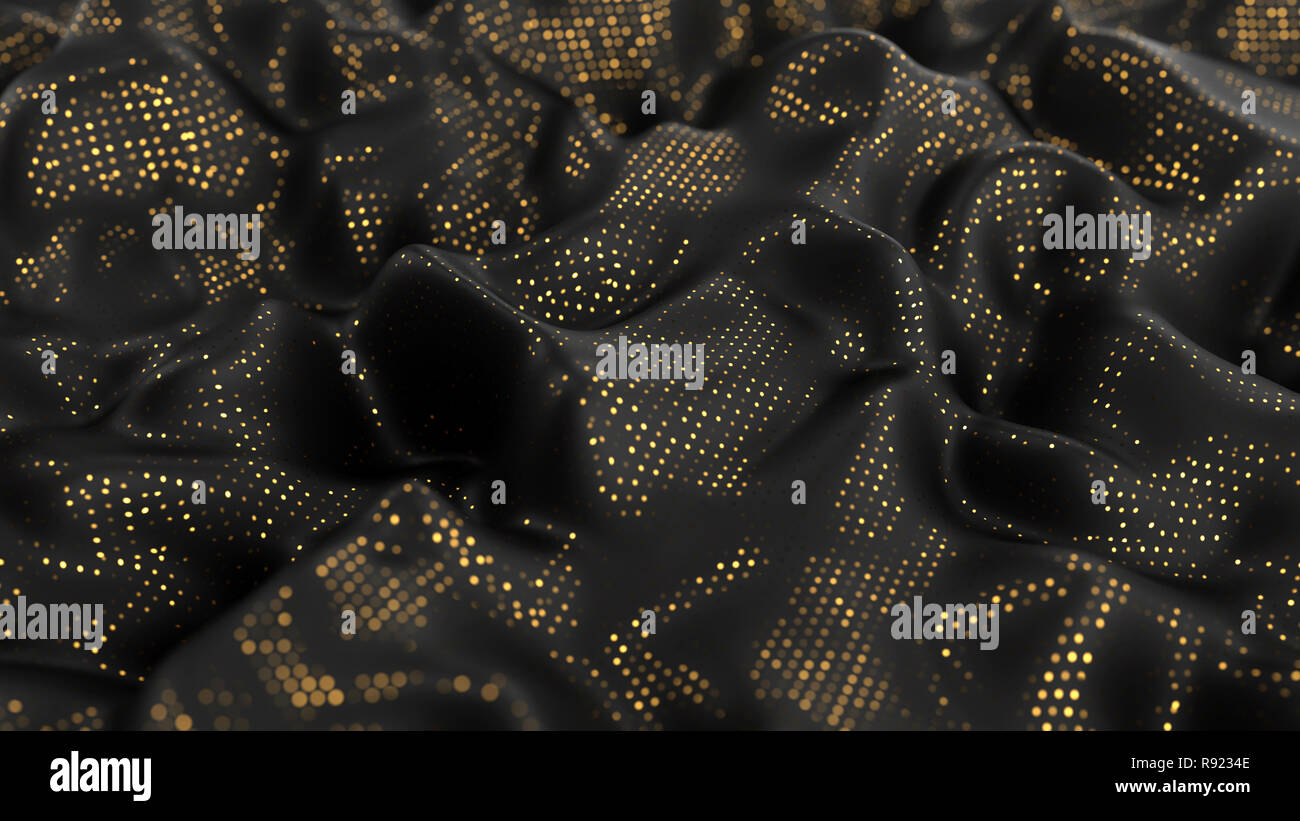 Abstract black wave background with golden texture. 3d render ...