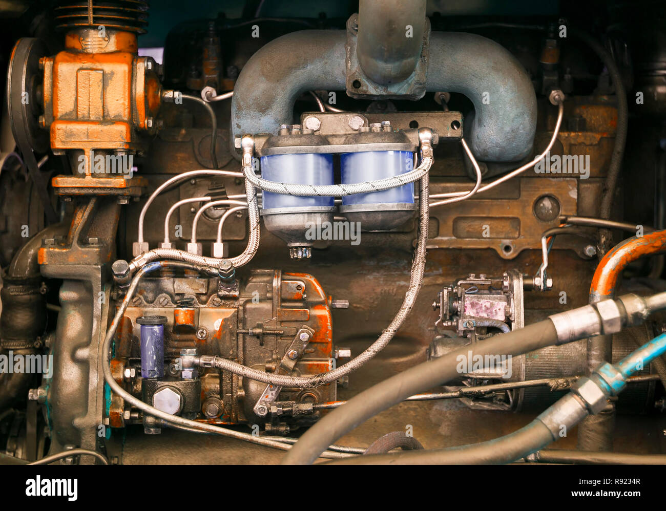 old retro style motor of a farming tractor Stock Photo - Alamy