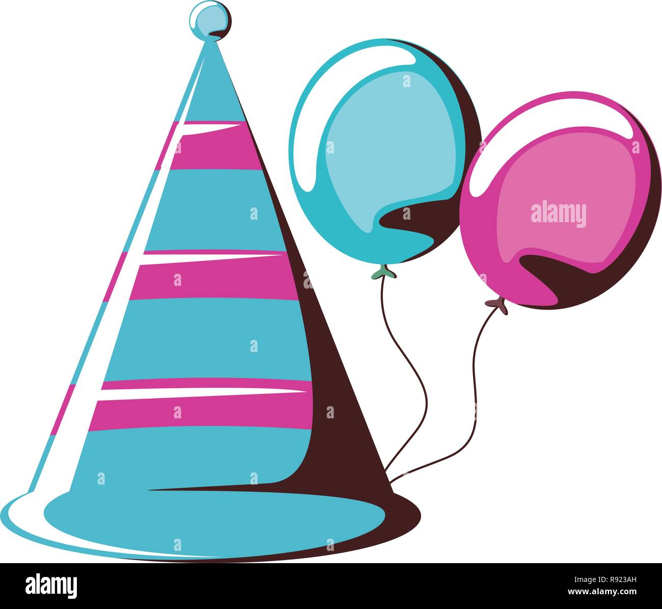 party hat decorative with balloons air helium vector illustration ...