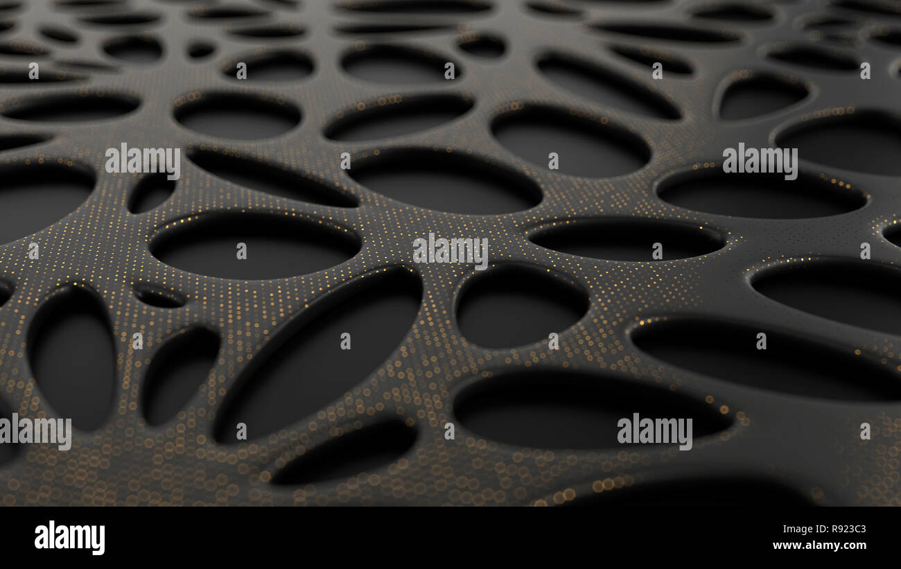 Abstract black background with bionic shape surface. 3d render ...