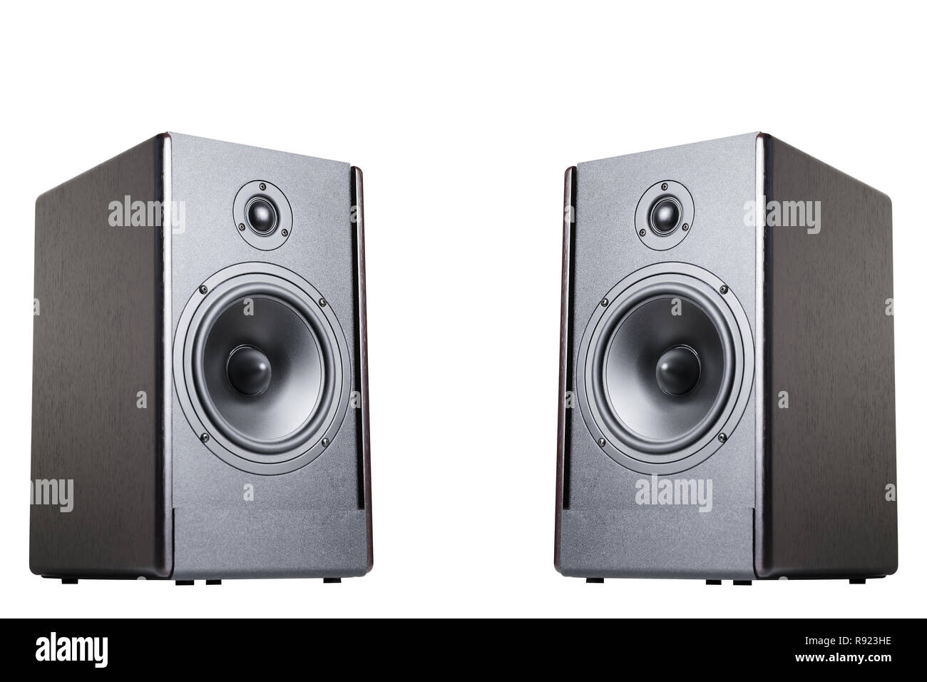 Two sound speakers on white background isolated Stock Photo - Alamy