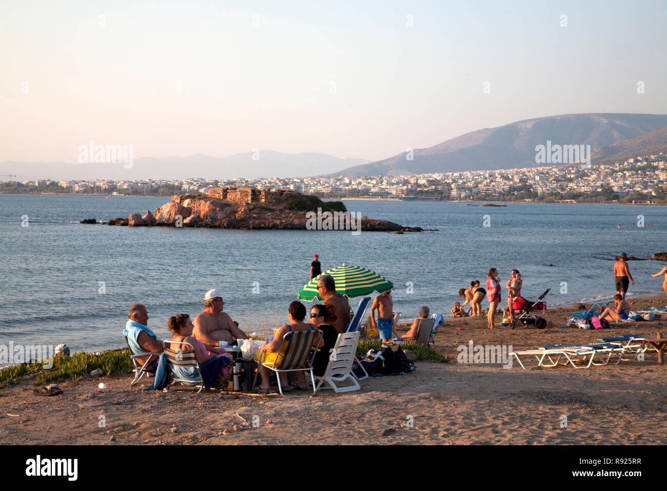 greek family on kavouri beach vouliagmeni athens attica greece Stock ...