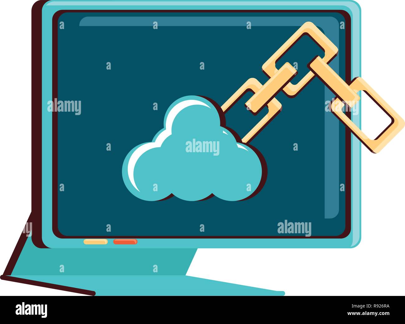computer monitor with cloud computing and chain vector illustration ...