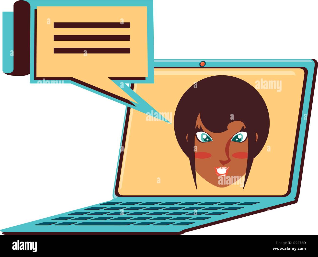 face of woman in laptop computer with speech bubble vector illustration ...