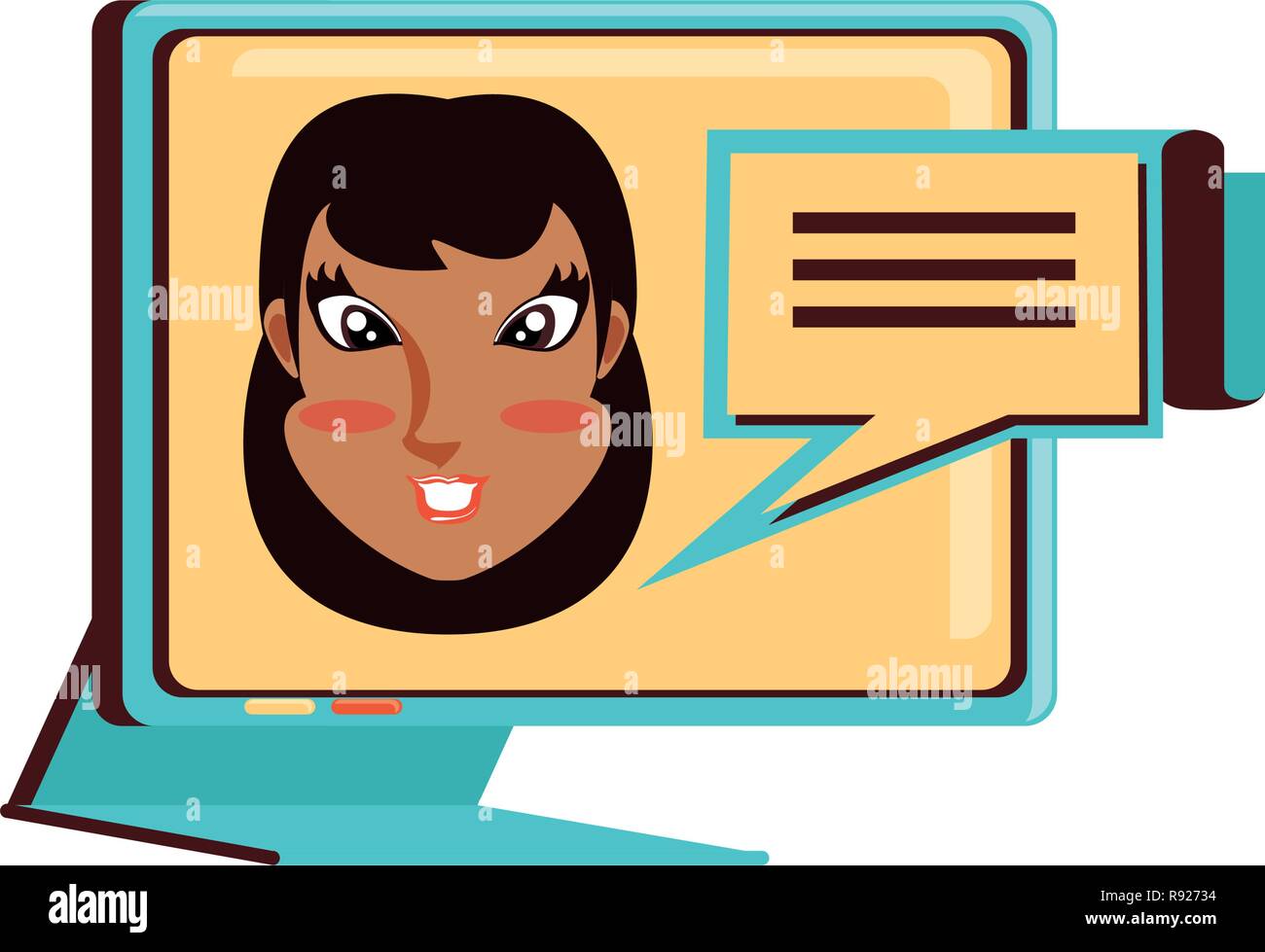 face woman in computer monitor and speech bubble vector illustration ...
