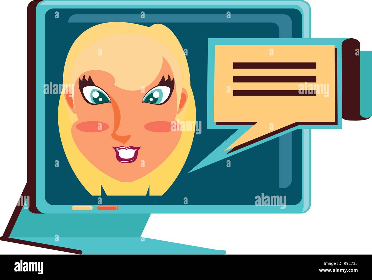 face woman in computer monitor and speech bubble vector illustration ...