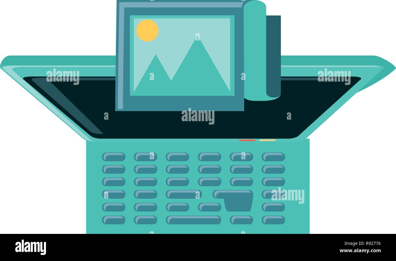 view aerial of laptop computer with picture vector illustration design ...