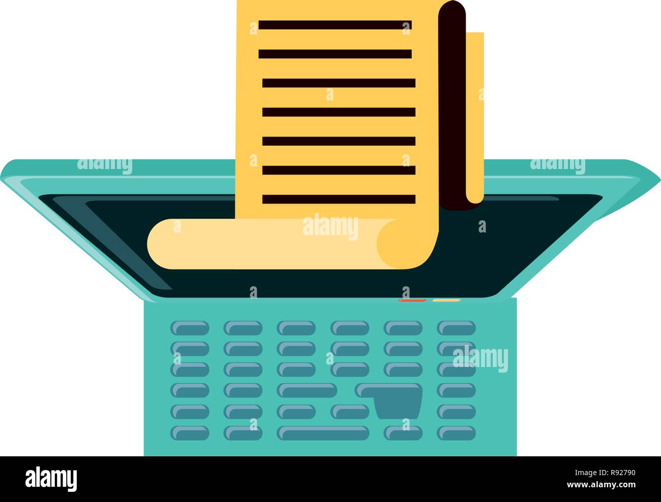 view aerial of laptop computer with paper receipt vector illustration ...