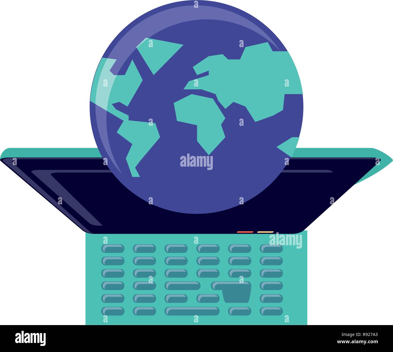 view aerial of laptop computer with planet earth vector illustration ...