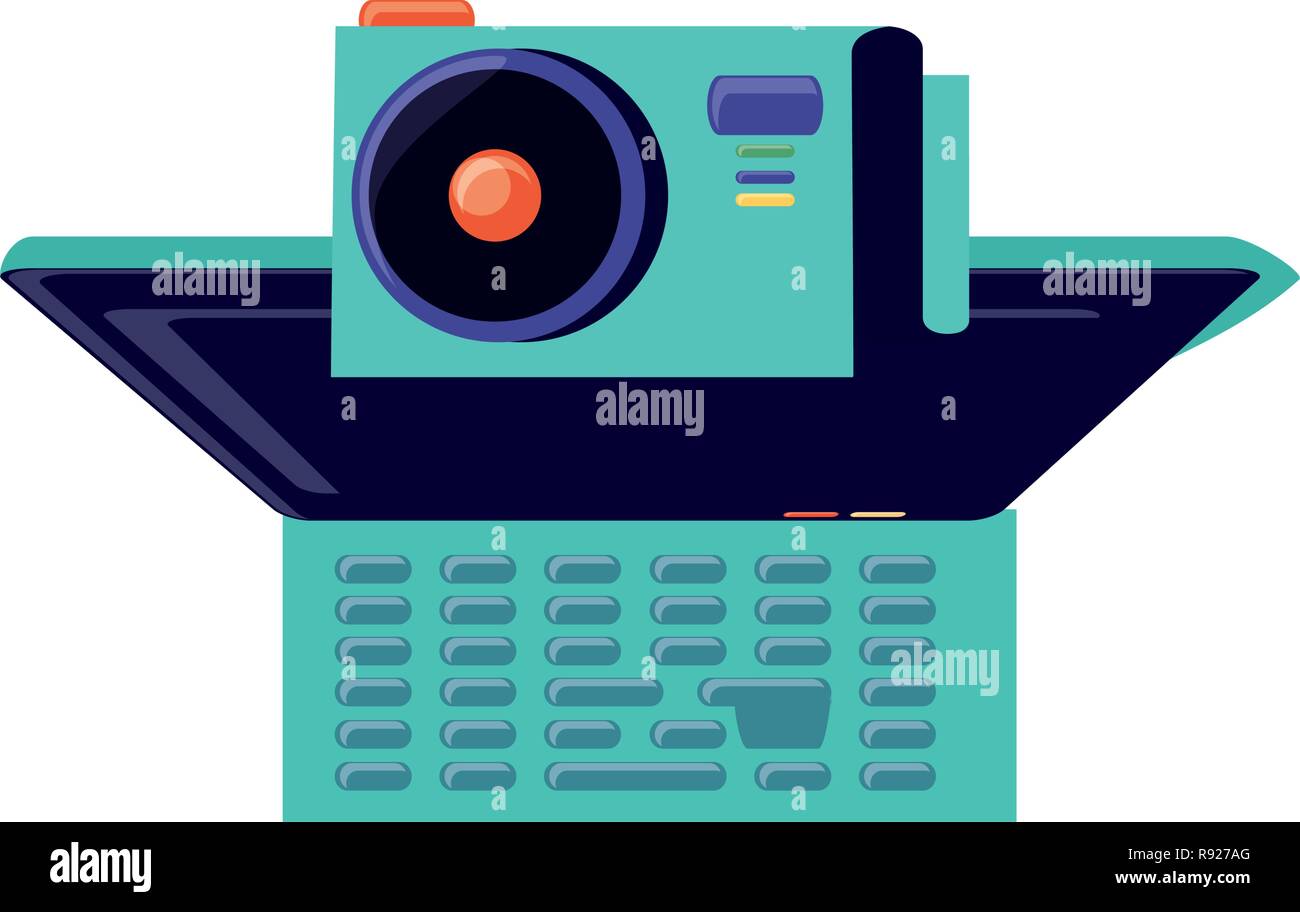 view aerial of laptop with camera photography vector illustration ...