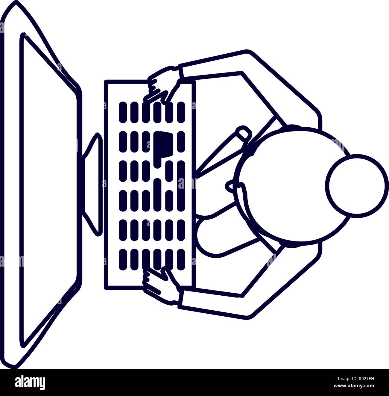 view aerial of woman with desktop computer vector illustration design ...