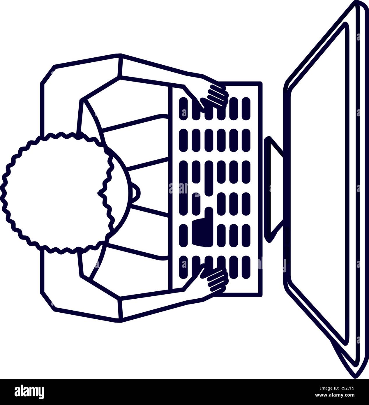 view aerial of man with desktop computer vector illustration design ...