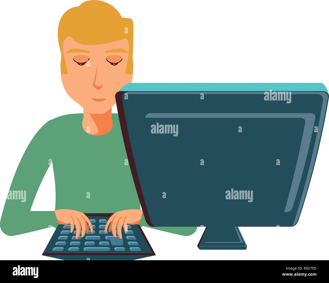 man with desktop computer isolated icon vector illustration design ...