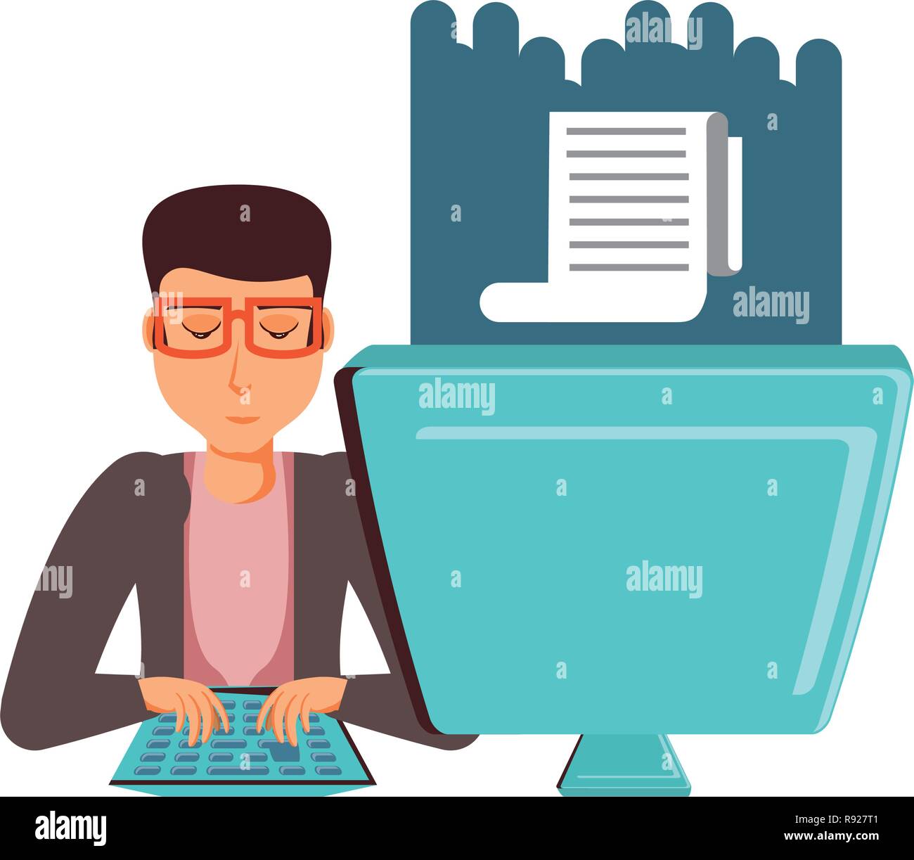 man with desktop computer and paper receipt vector illustration design ...