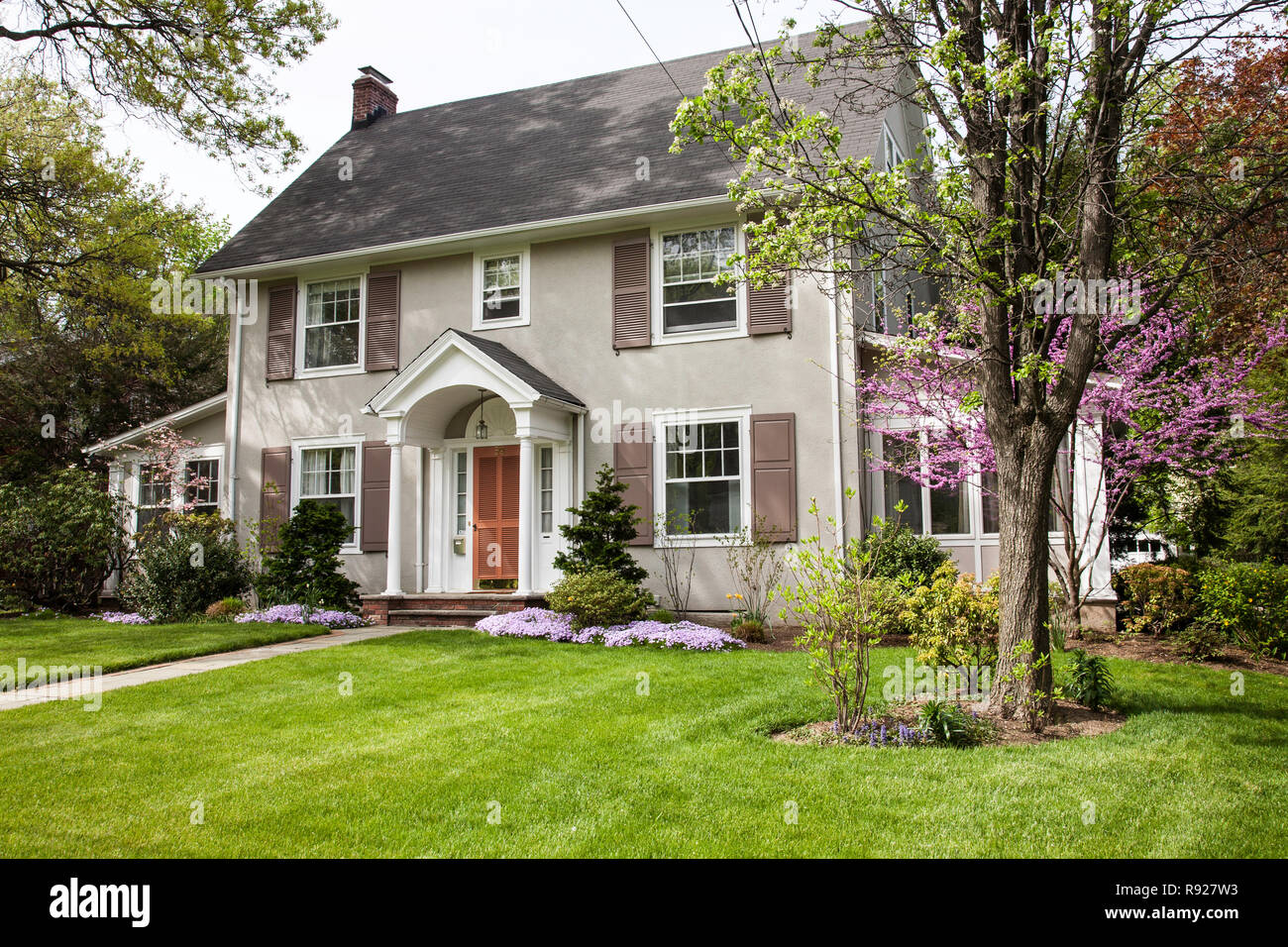 Stately colonial style two-story home in the northeast, USA Stock Photo ...