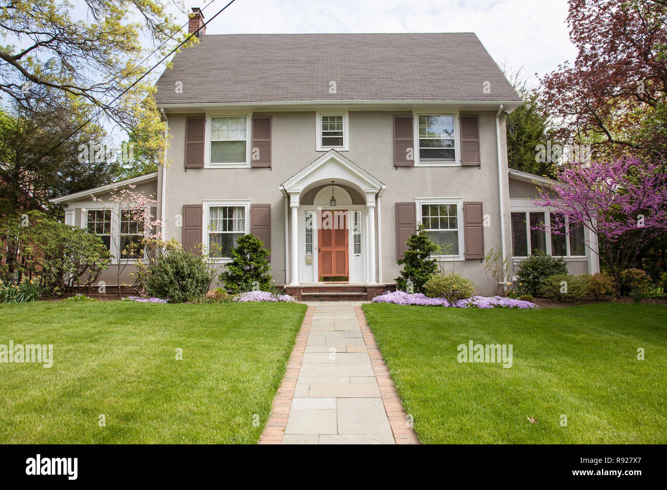 Stately colonial style two-story home in the northeast, USA Stock Photo ...