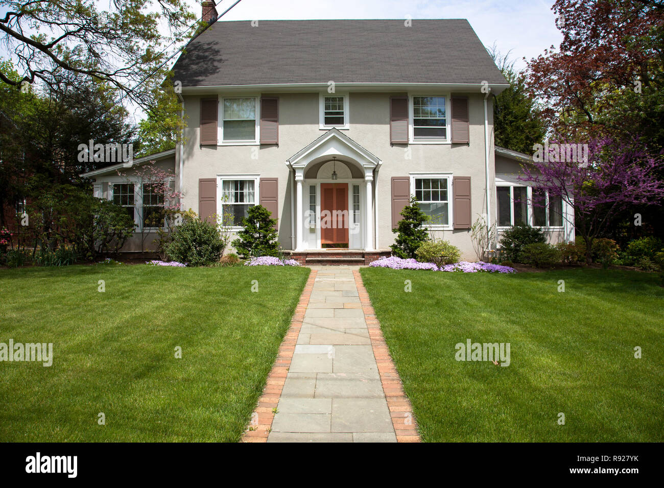 Stately colonial style two-story home in the northeast, USA Stock Photo ...