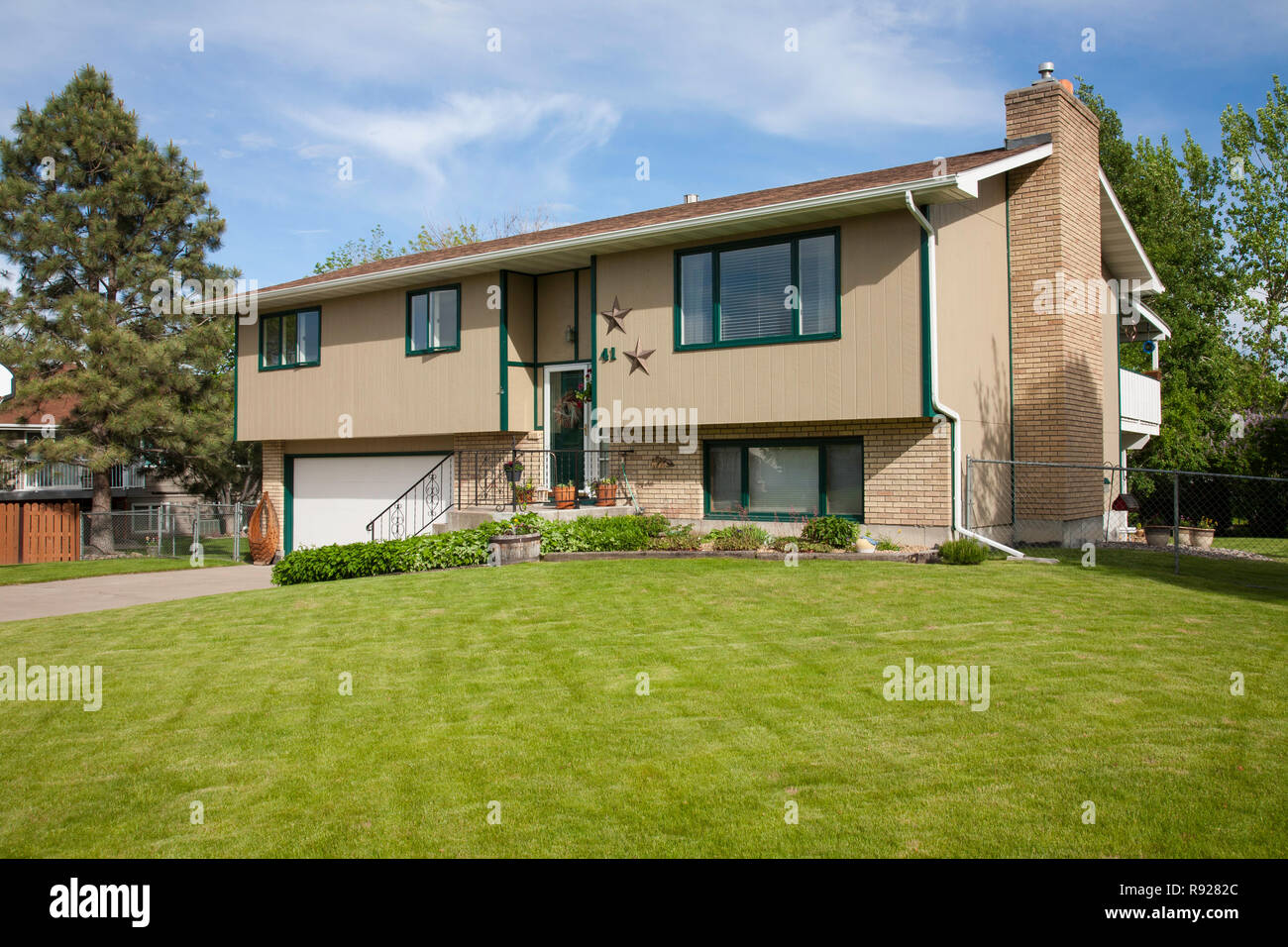 Residential House Exterior in Middle Class Neighborhood, MT, USA Stock ...