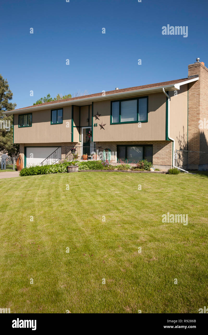 Residential House Exterior in Middle Class Neighborhood, MT, USA Stock ...