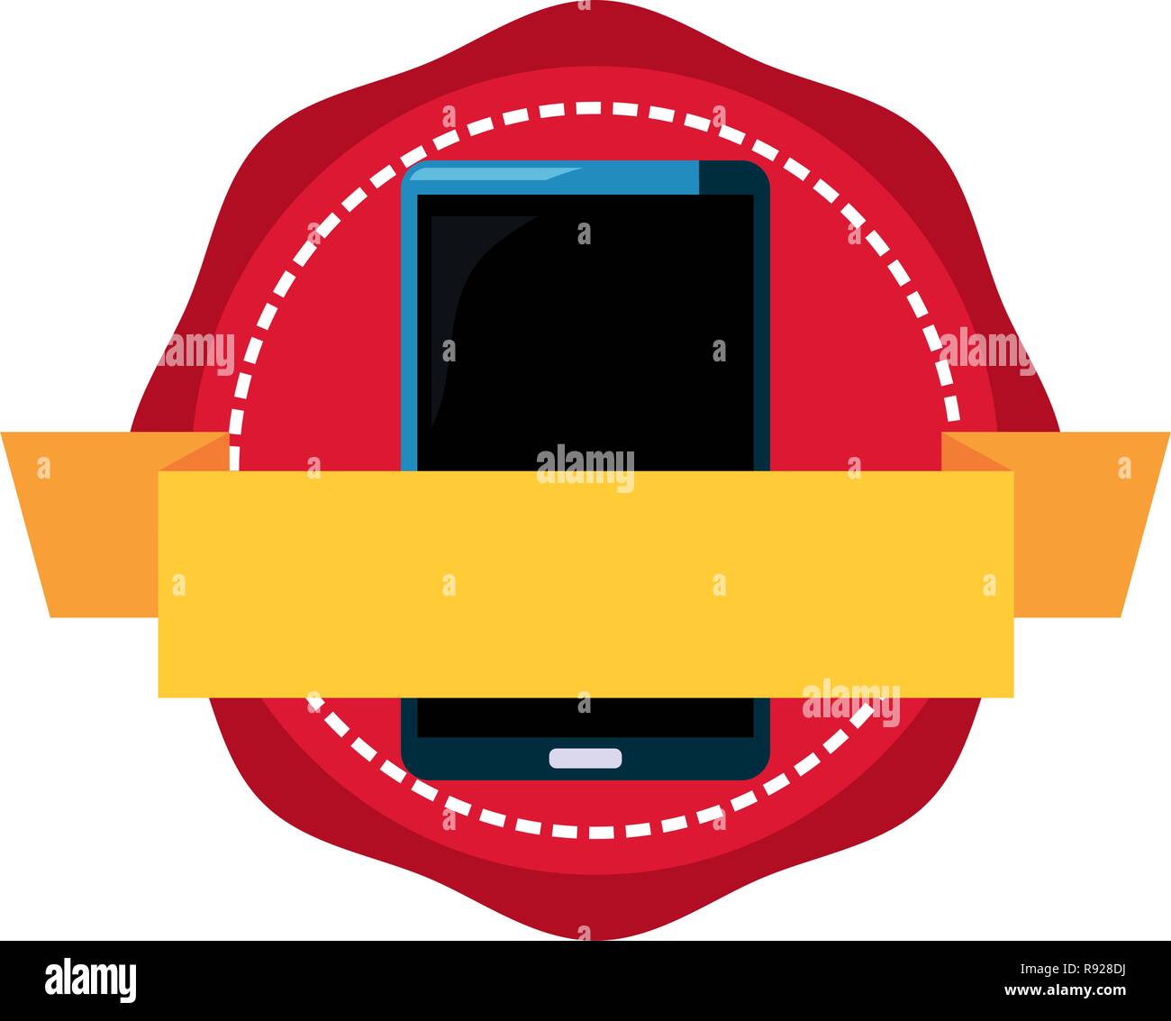 online shopping cellphone ribbon badge vector illustration Stock Vector ...