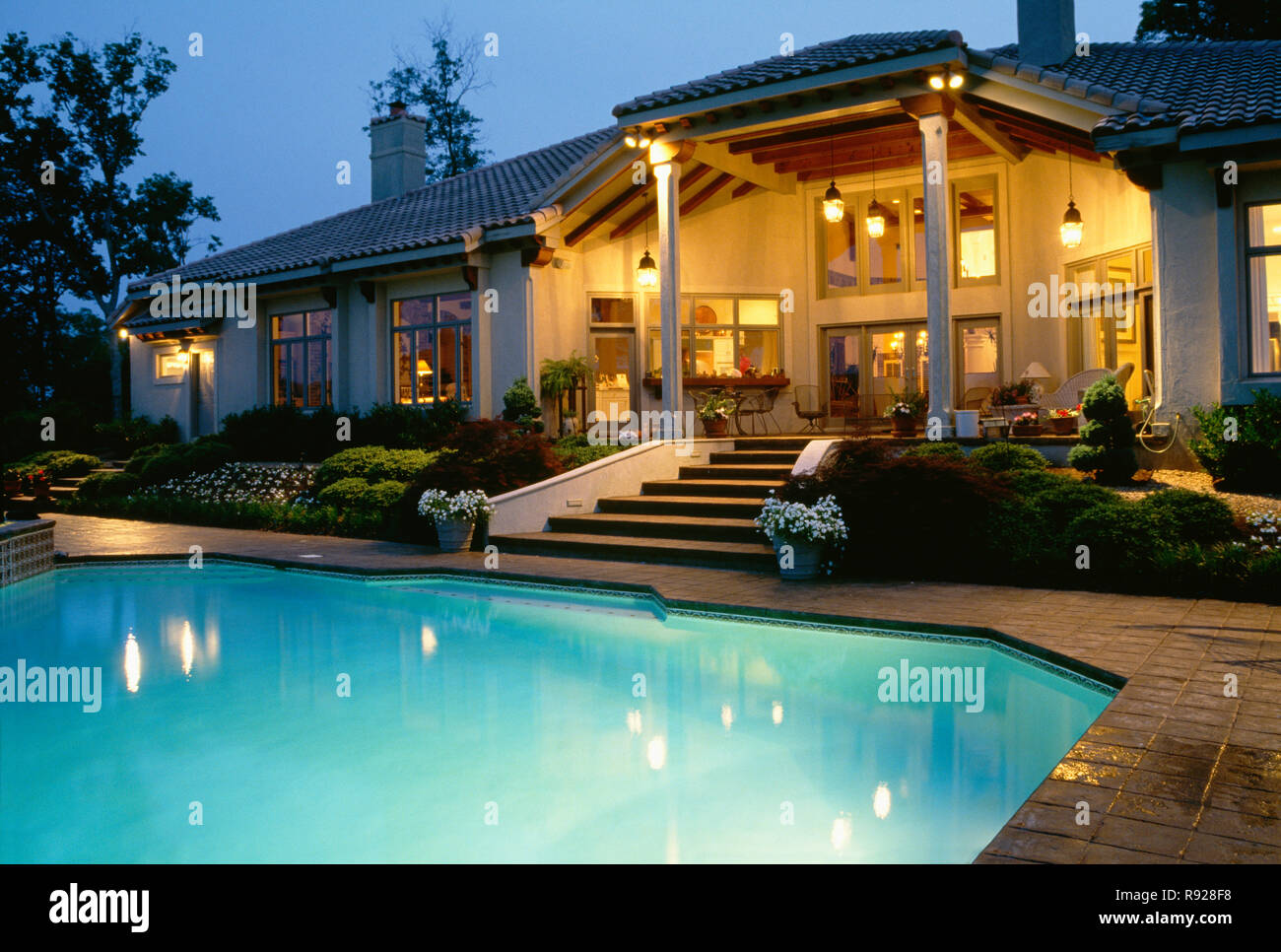 Mansion With Pool At Night