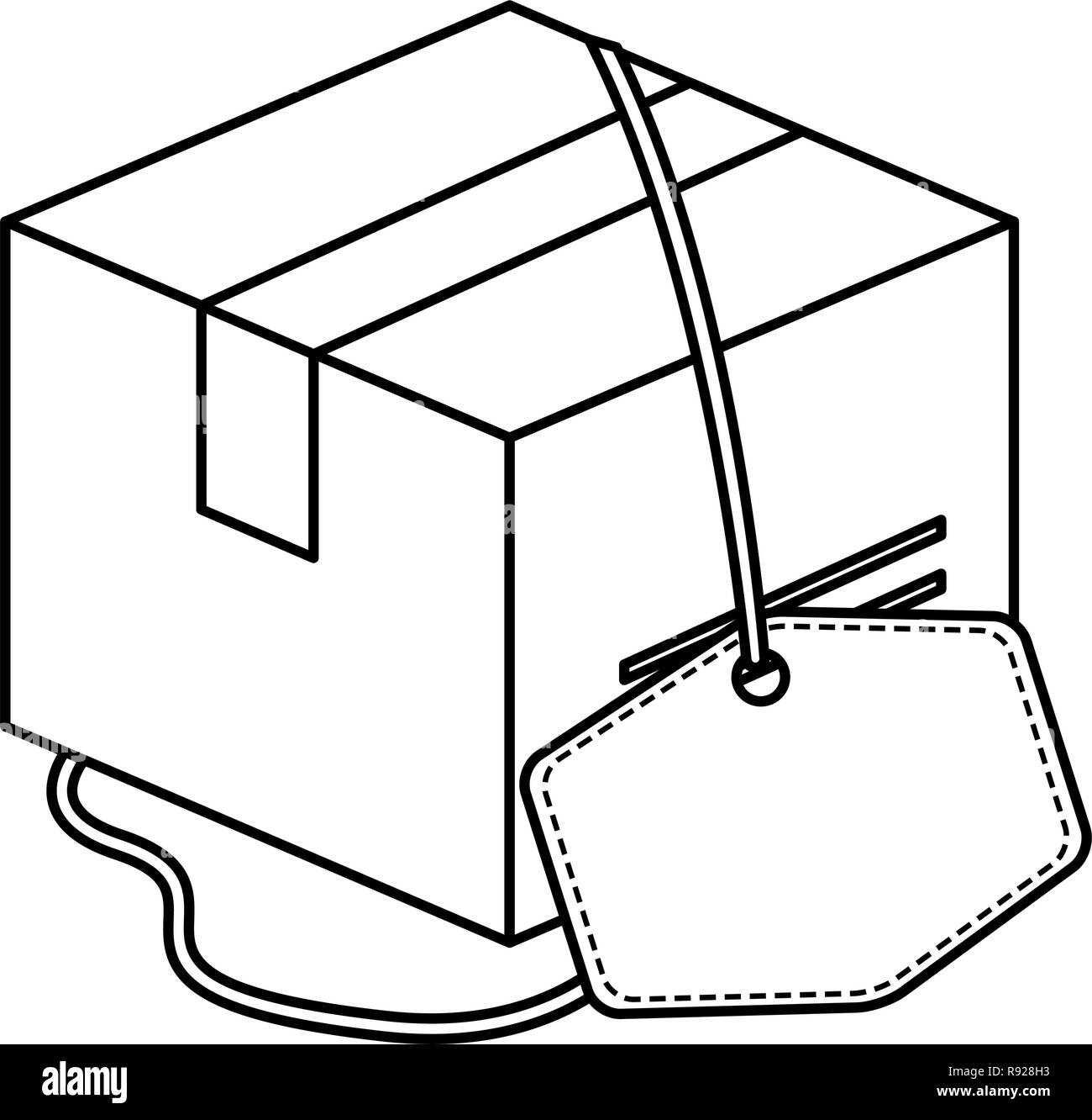 online shopping tag and cardboard box vector illustration outline Stock ...