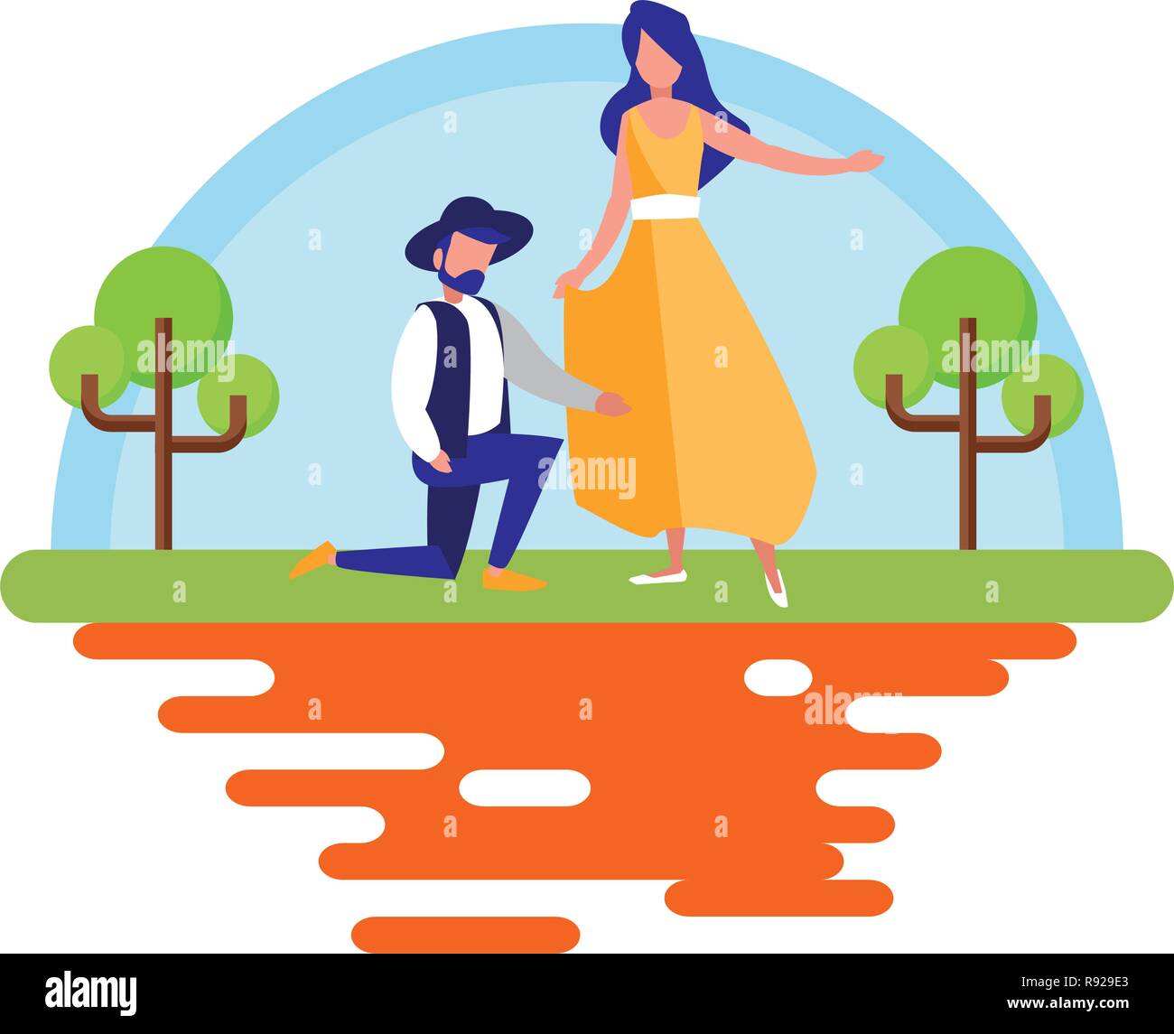 couple together near a tree vector illustration Stock Vector Image ...