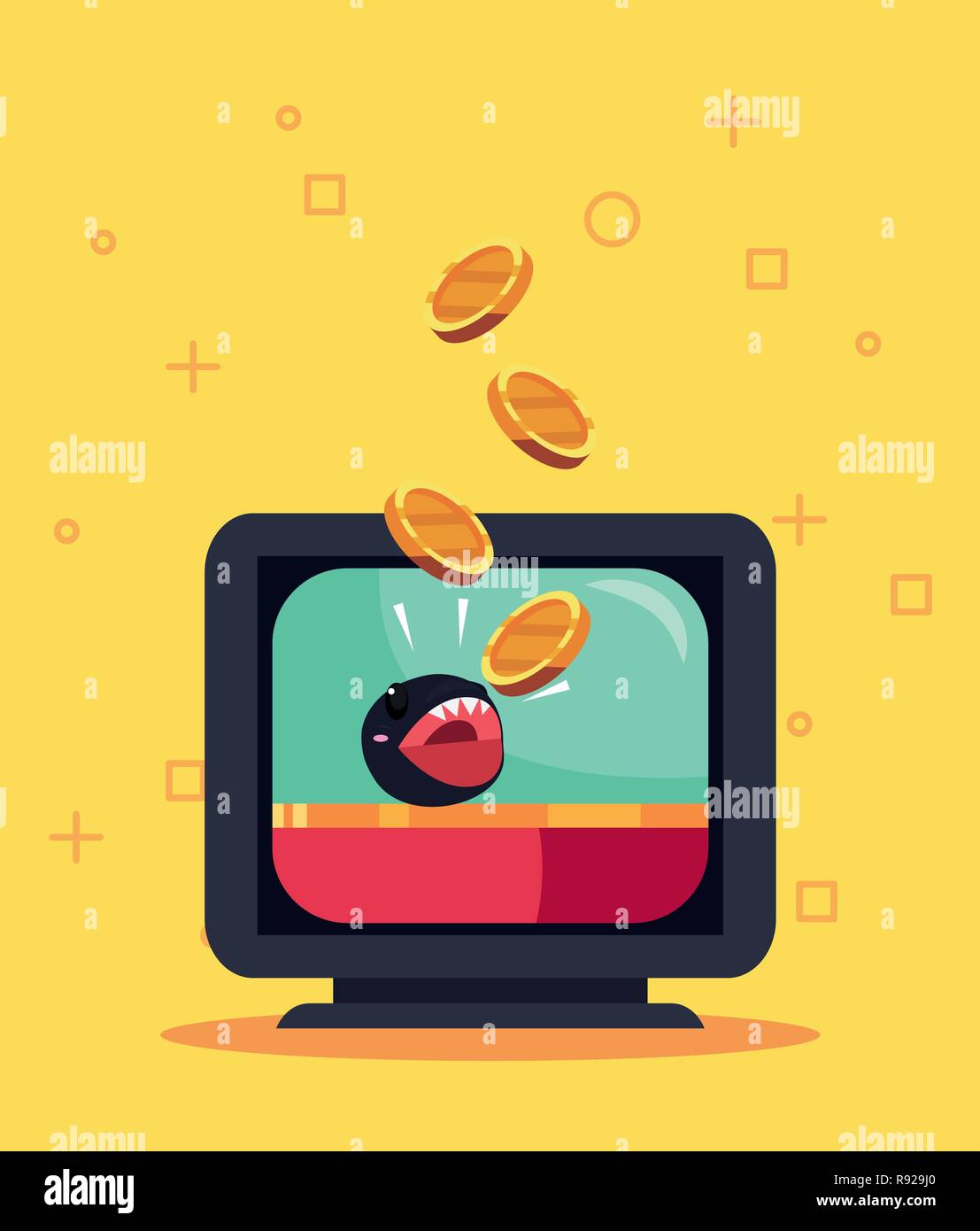monster eat coins computer online video game vector illustration Stock ...