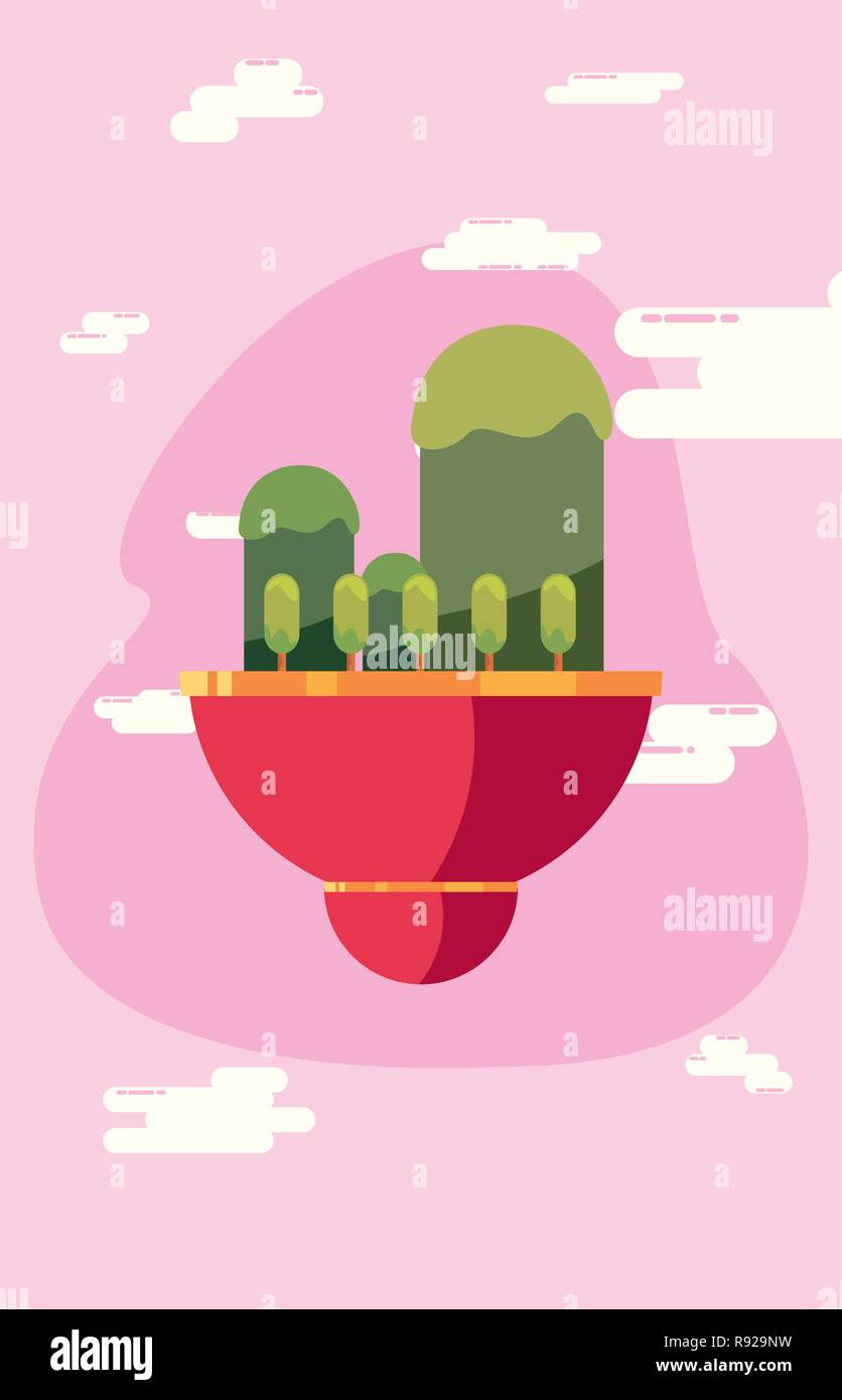 trees clouds high level pass video game vector illustration Stock ...