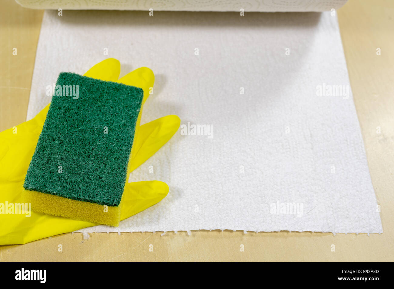 Sponge and liquid for cleaning the surface at home. Accessories for ...