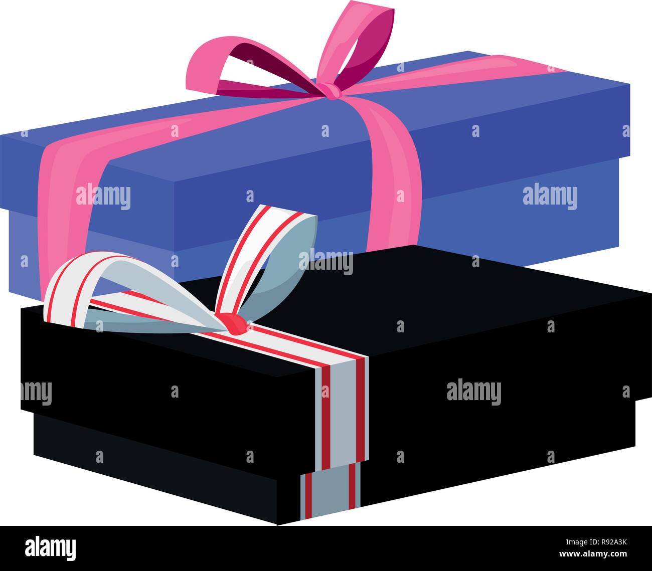 two gift boxes with bow on white background vector illustration Stock ...