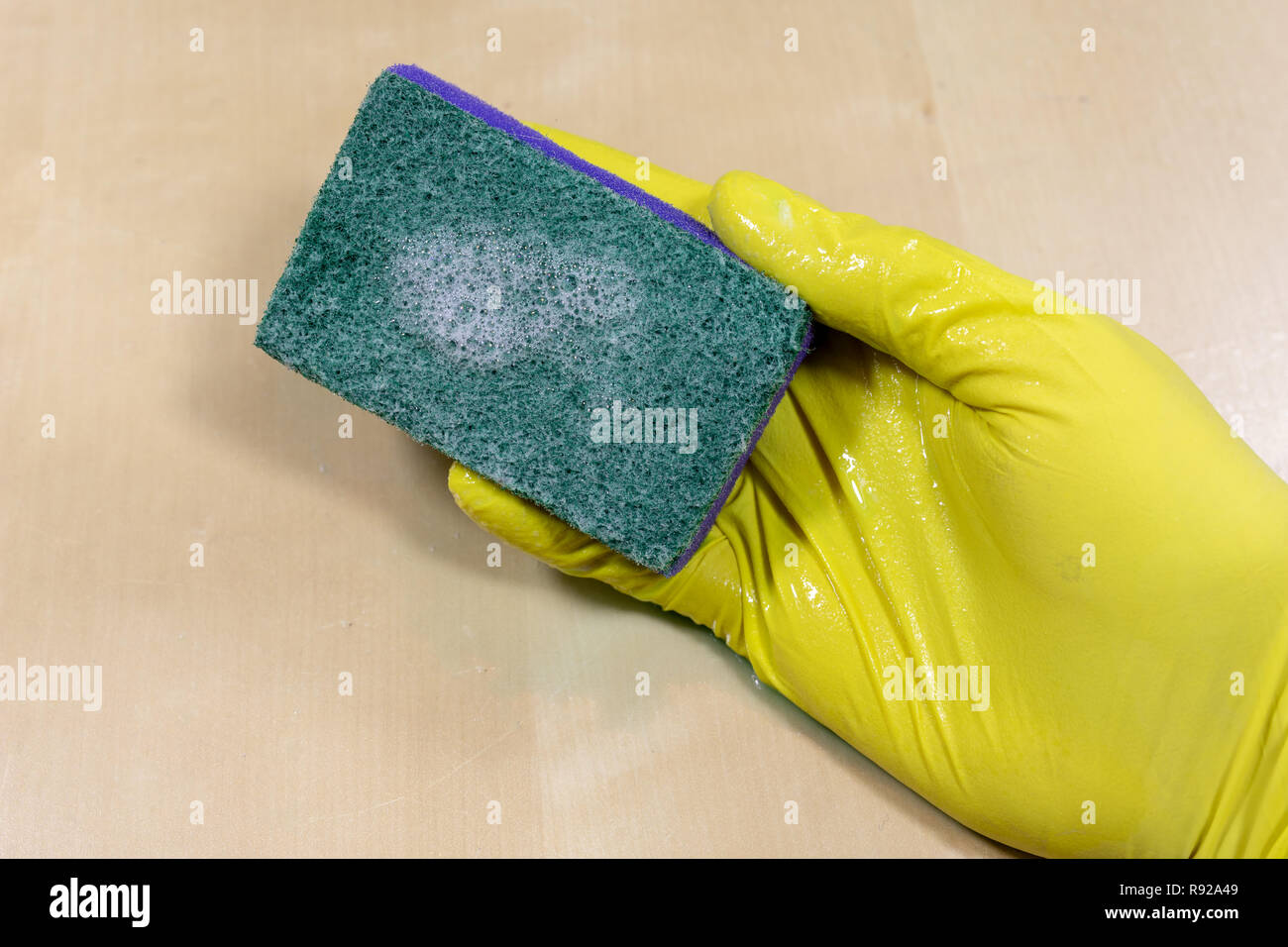 Sponge and liquid for cleaning the surface at home. Accessories for ...