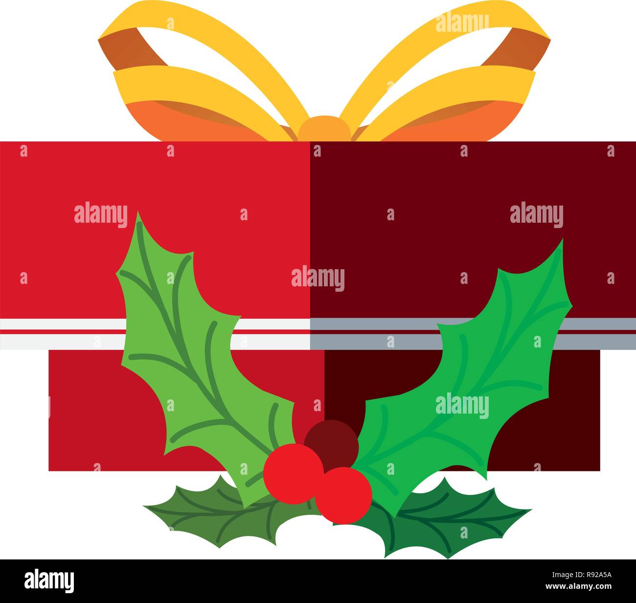 christmas gift box and holly berry vector illustration Stock Vector ...