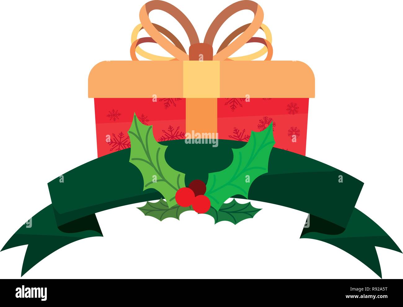 christmas gift box and holly berry vector illustration Stock Vector ...