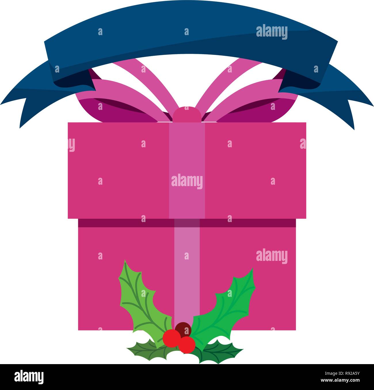 christmas gift box and holly berry vector illustration Stock Vector ...