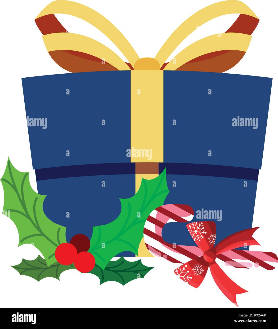 christmas gift box candy cane holly berry vector illustration Stock ...