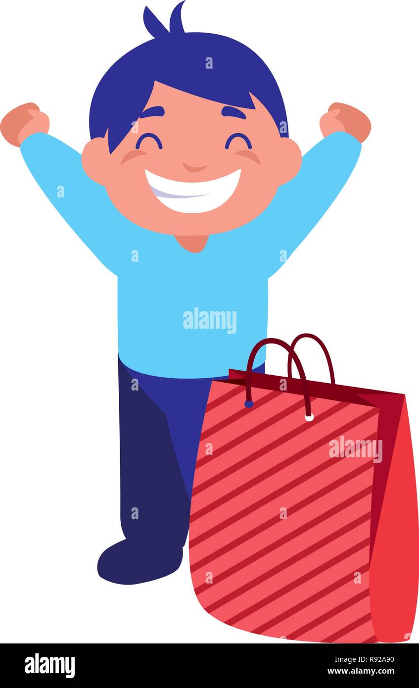 happy boy with paper bag celebration vector illustration Stock Vector ...