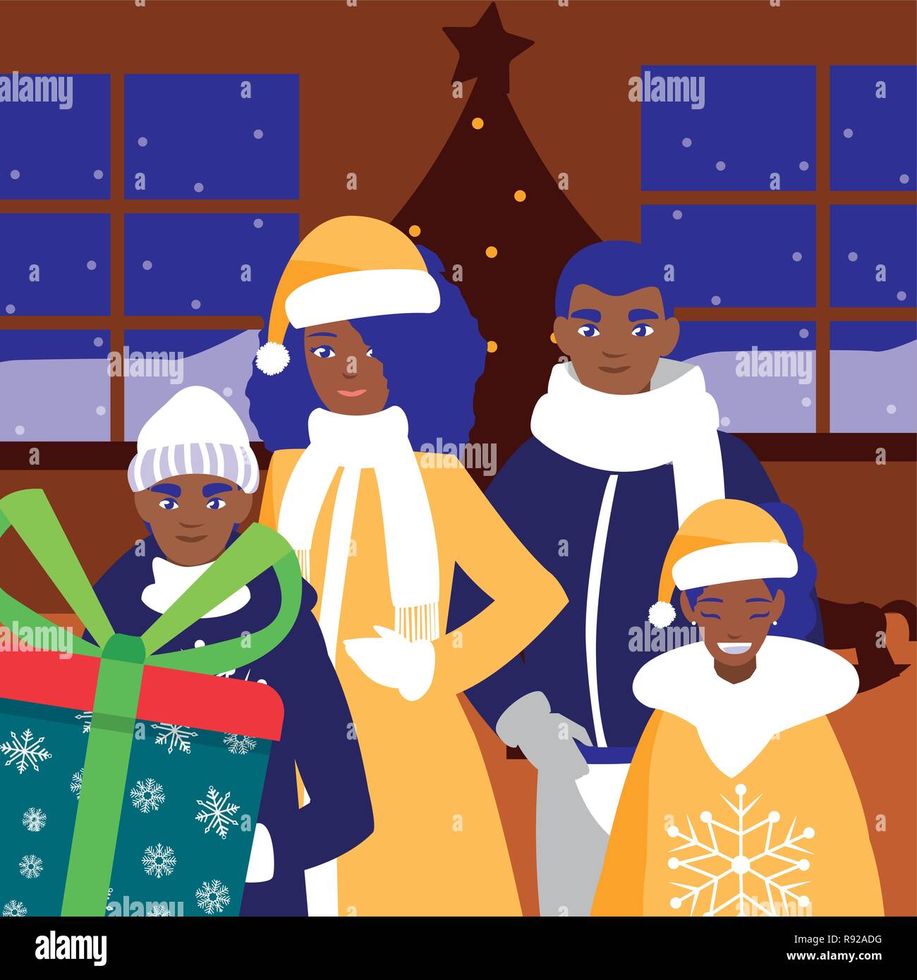 family christmas gift in the home vector illustration Stock Vector ...